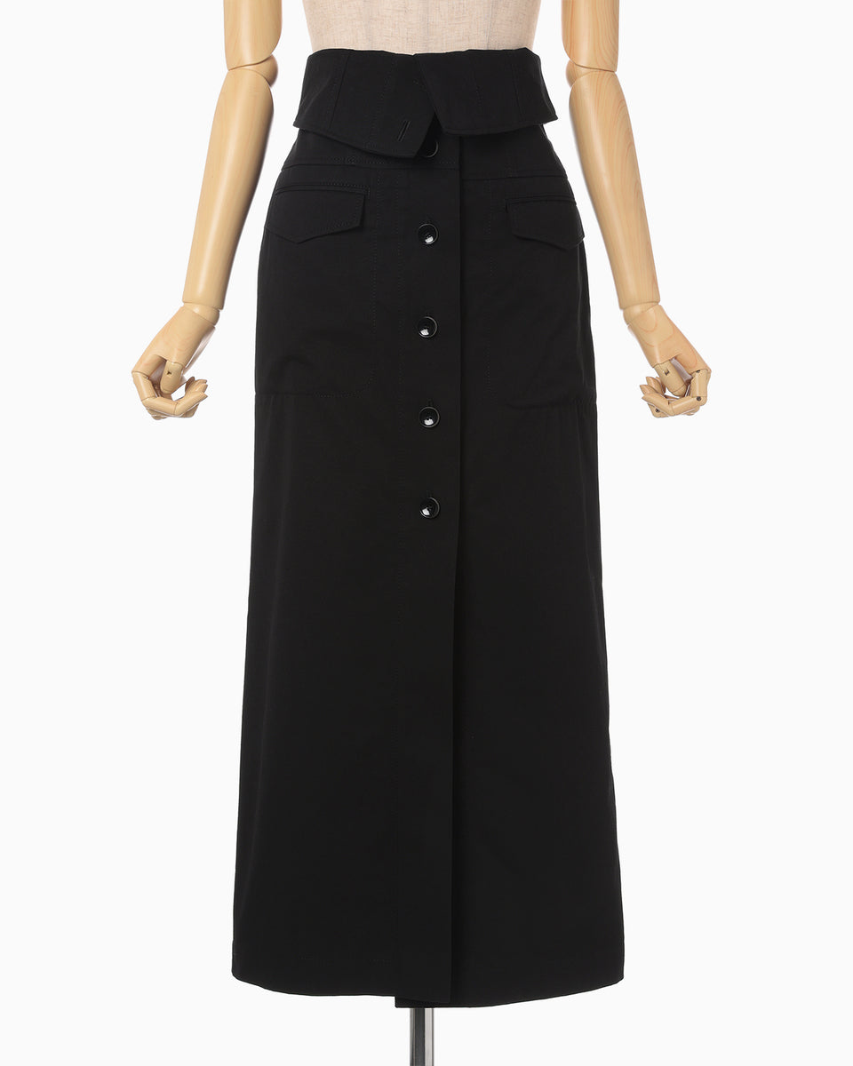 Organic Cotton Twill Fold-Over Waisted Skirt - black - Mame Organic Cotton Twill Fold-Over Waisted Skirt - black - Mame