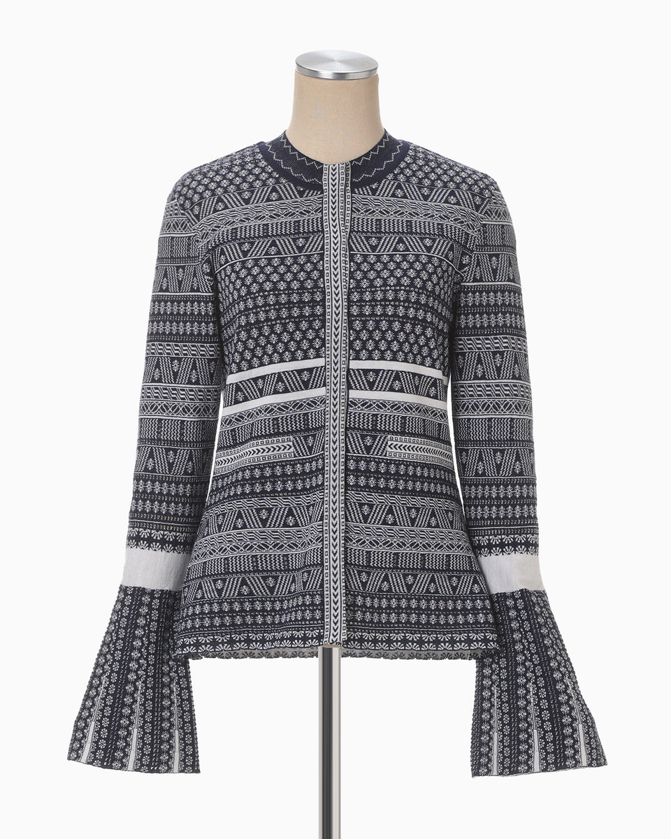 "Mishima Karatsu" Floral Pattern Knitted Cardigan - navy - Mame Kurogouchi