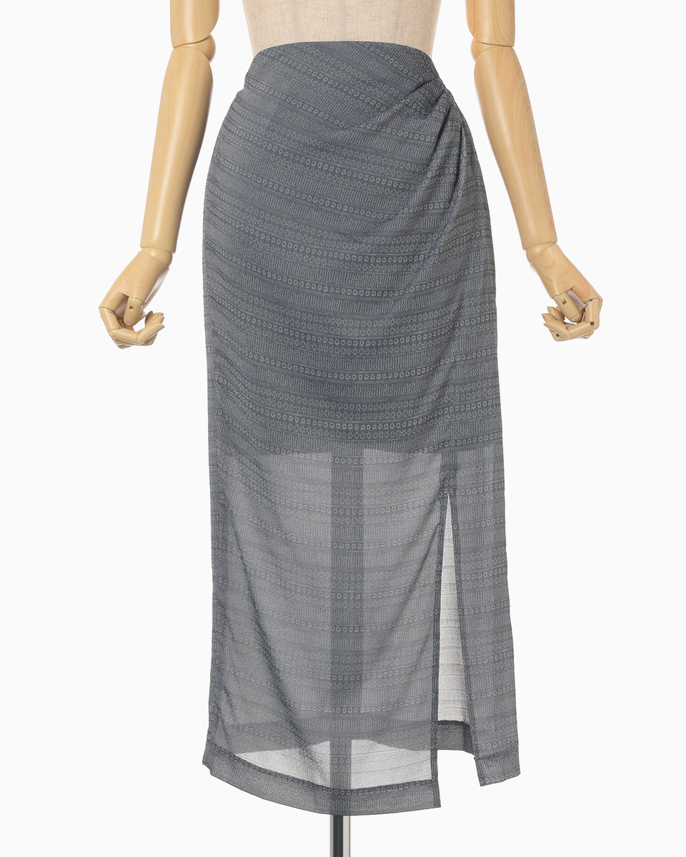 "Mishima Karatsu" Floral Pattern Jacquard Draped Skirt - navy - Mame ...